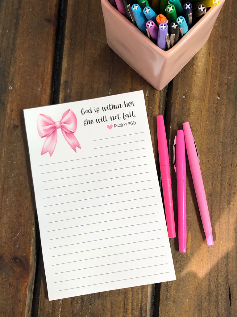 RTS: Pink Bow God is Within Her Large Notepad – DoodleBugsPaper
