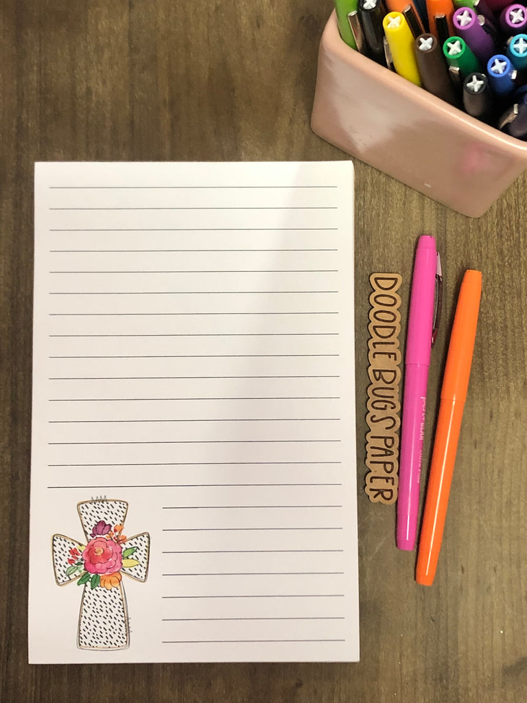 RTS: Cross with Flowers Large Notepad – DoodleBugsPaper