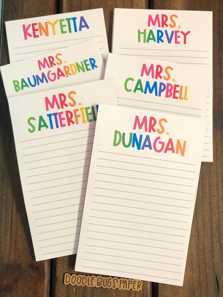 Chunky Rainbow Name Personalized Notepad – DoodleBugsPaper