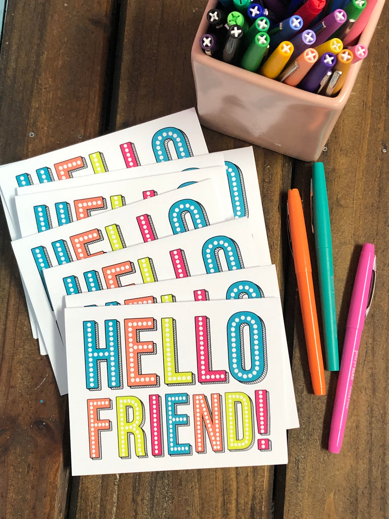 Bright Marquee Hello Friend Note Cards – DoodleBugsPaper