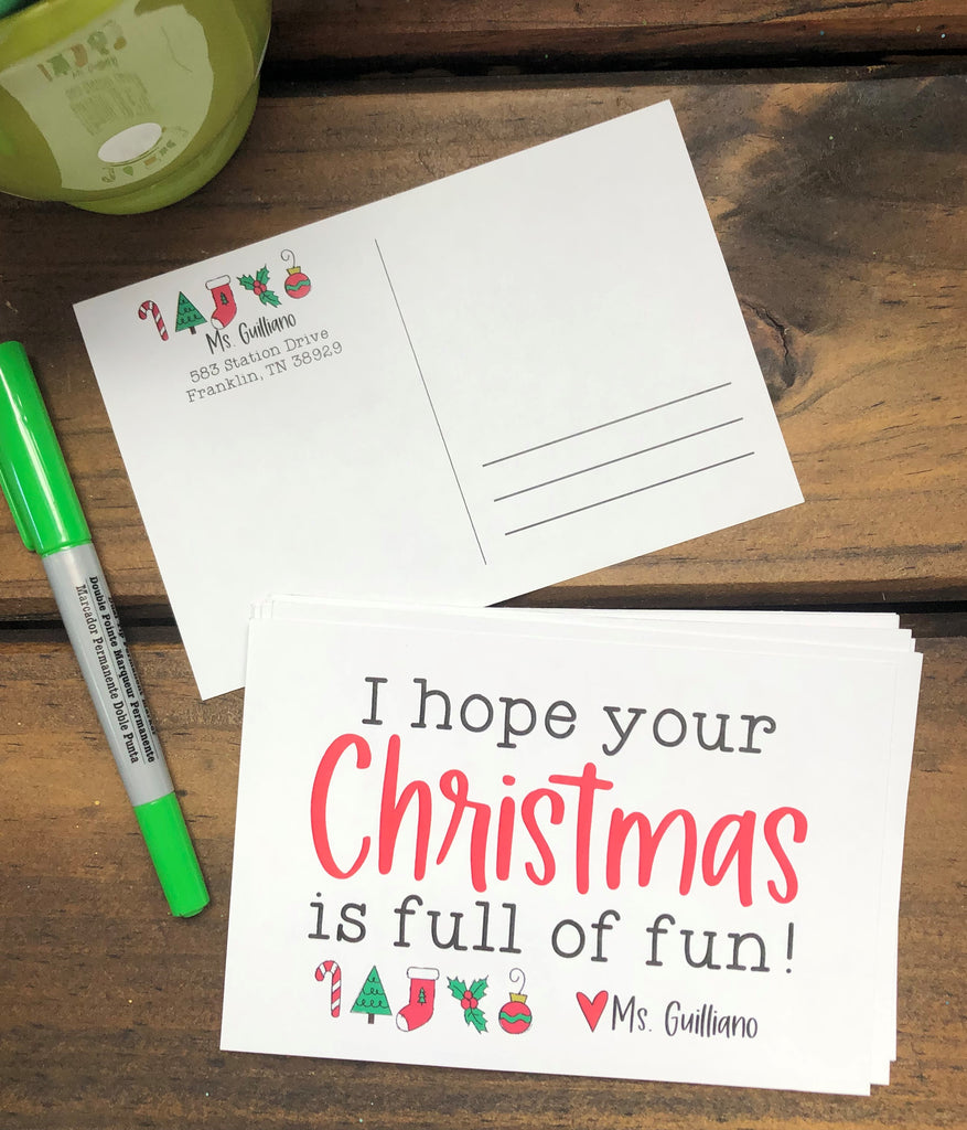 Christmas Fun Teacher Postcards – DoodleBugsPaper