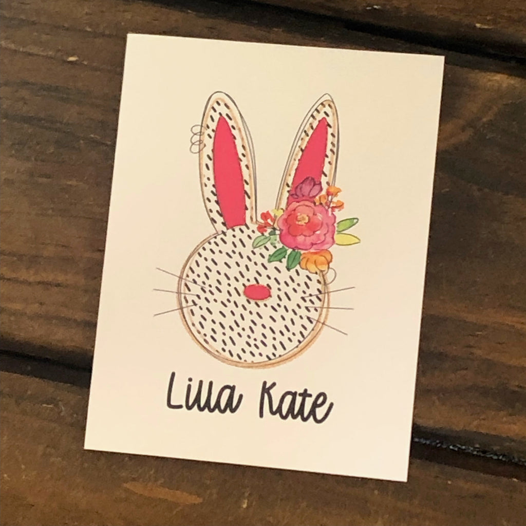Bunny with Flowers Personalized Note Cards – DoodleBugsPaper