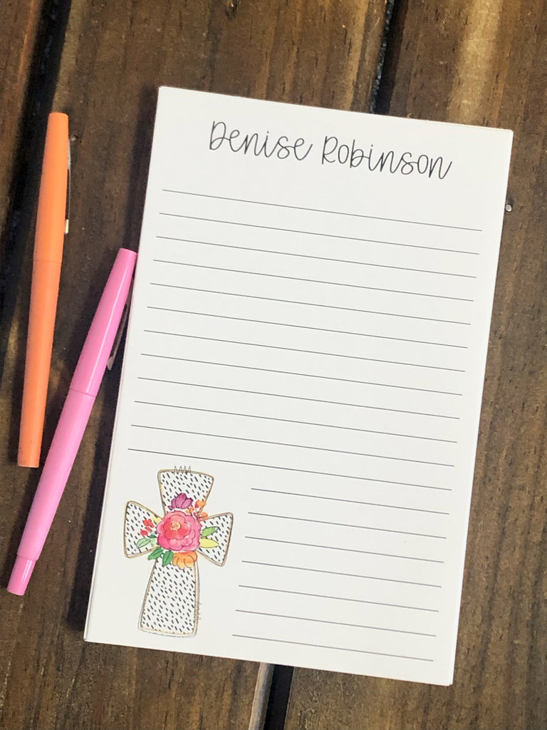 Cross with Flowers Personalized Notepad – DoodleBugsPaper
