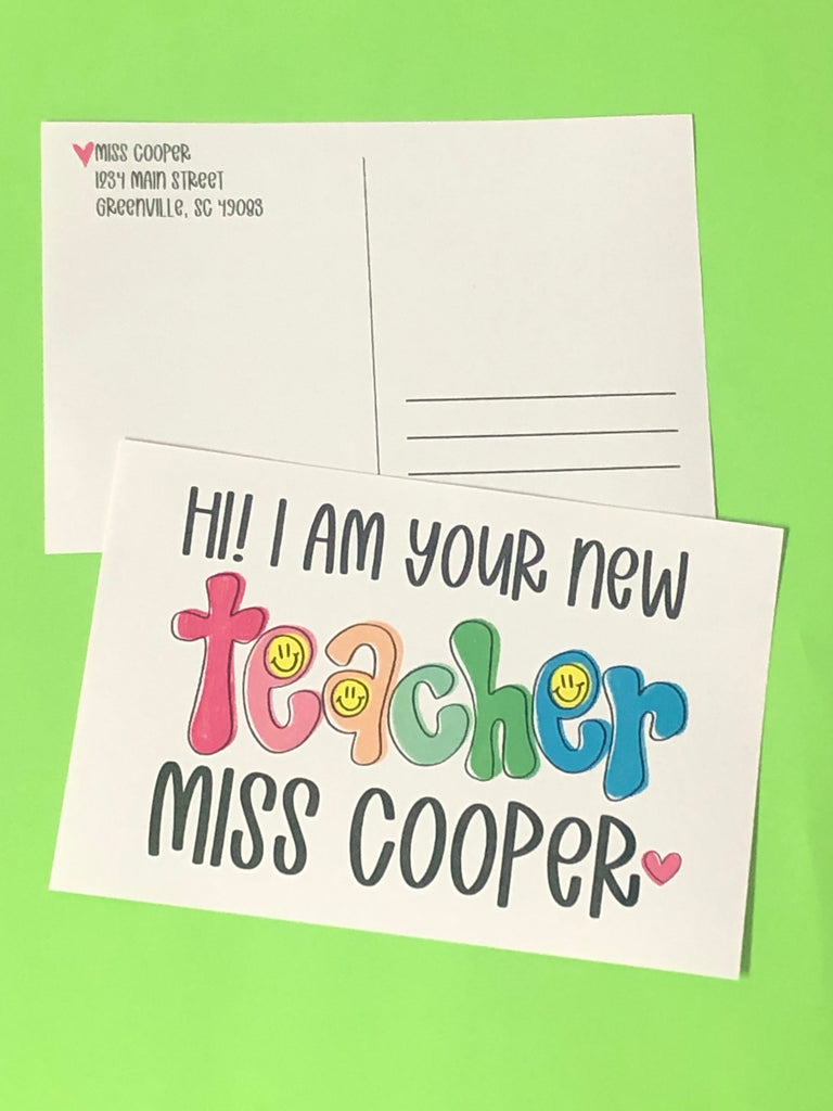 Groovy Teacher Personalized Teacher Postcards – DoodleBugsPaper