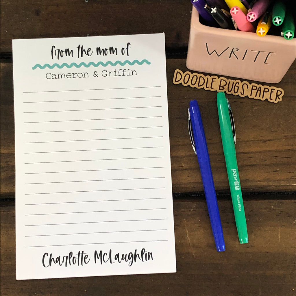 Squiggle Line Mom Personalized Notepad – DoodleBugsPaper