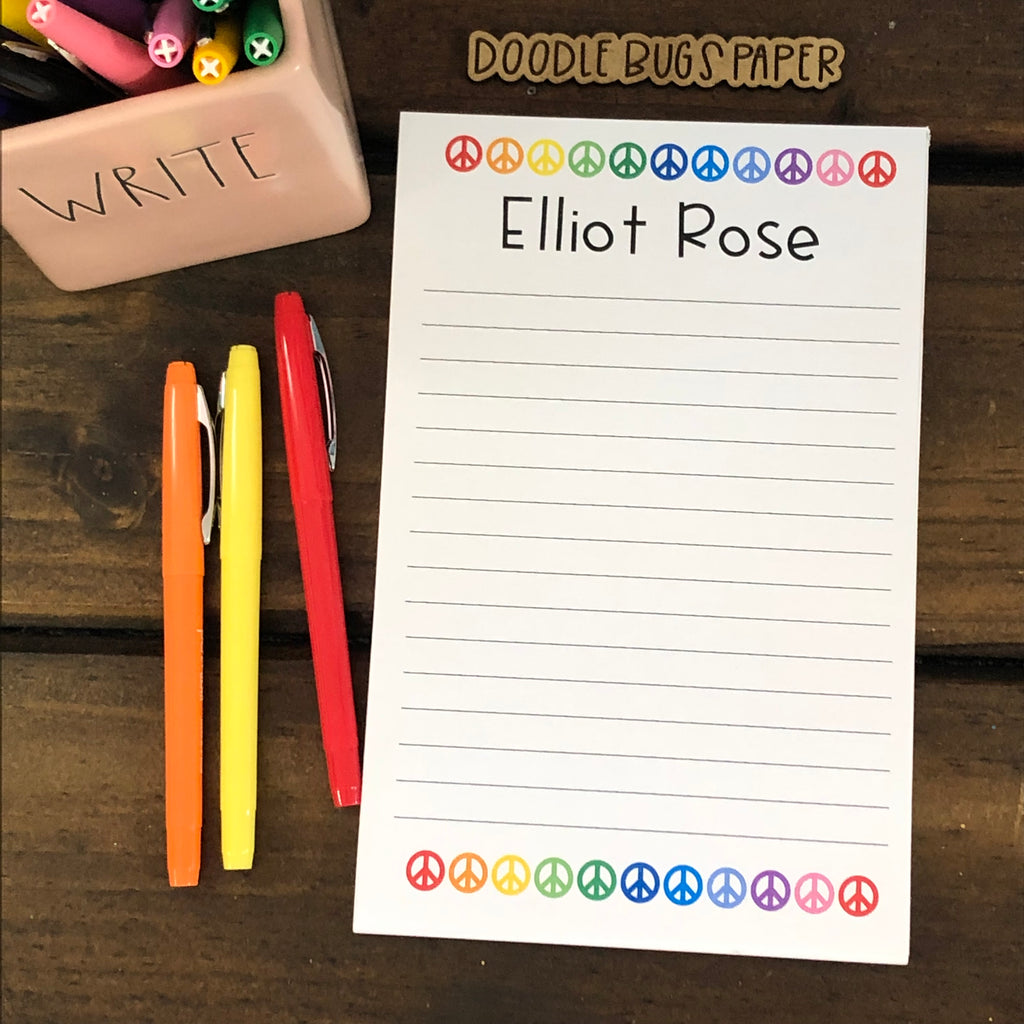 Rainbow Peace Signs Personalized Notepad – DoodleBugsPaper