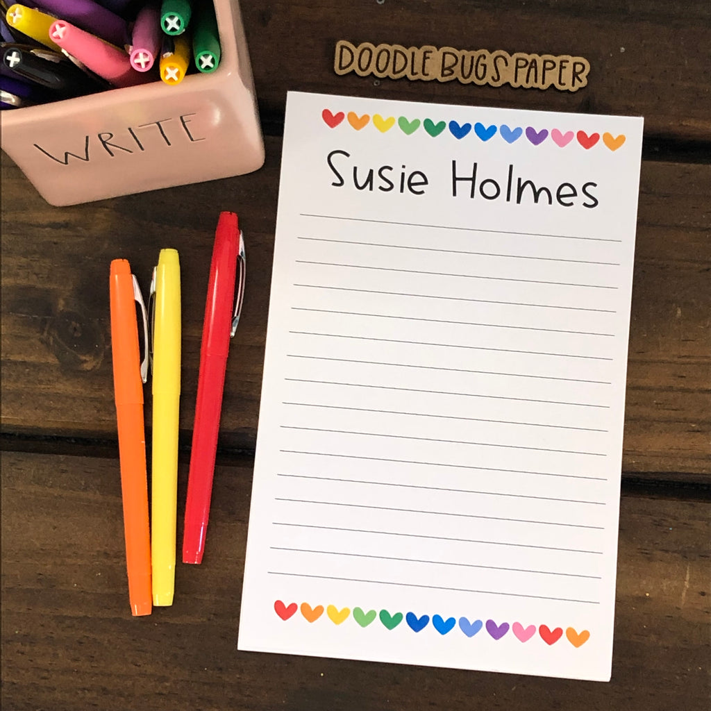 Rainbow Hearts Personalized Notepad – DoodleBugsPaper