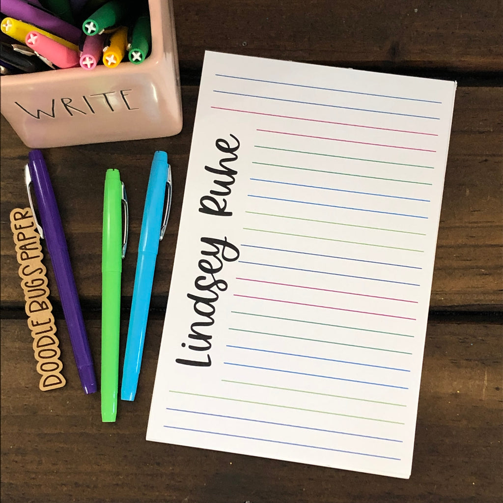 Vertical Name with Tropical Lines Personalized Notepad – DoodleBugsPaper