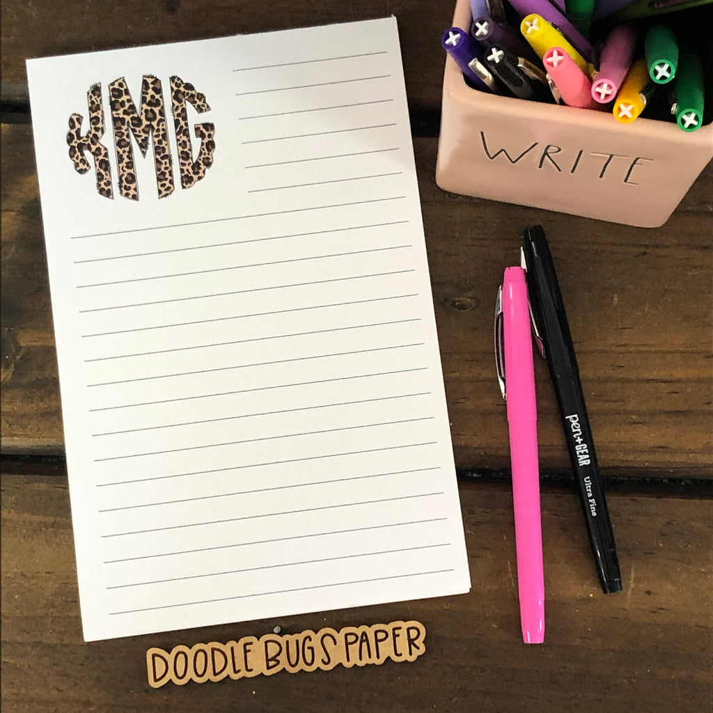 Leopard Monogram Large Size Personalized Notepad – DoodleBugsPaper