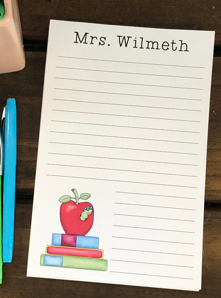 Apple and Worm Personalized Notepad – DoodleBugsPaper
