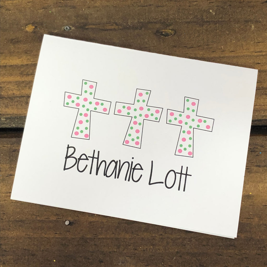 Polka Dot Crosses Personalized Note Cards – DoodleBugsPaper