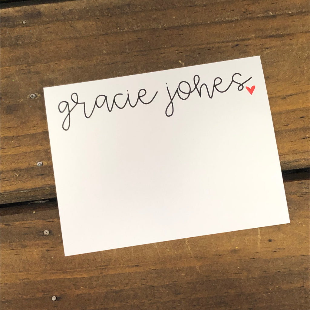 Script Name with Little Heart Personalized Flat Note Cards – DoodleBugsPaper