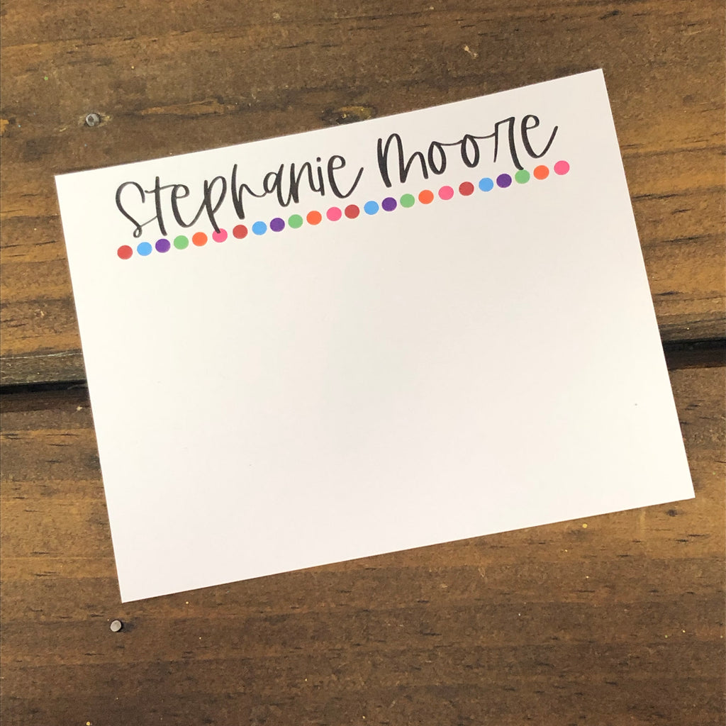 Bright Little Dots Script Name Personalized Flat Note Cards – DoodleBugsPaper