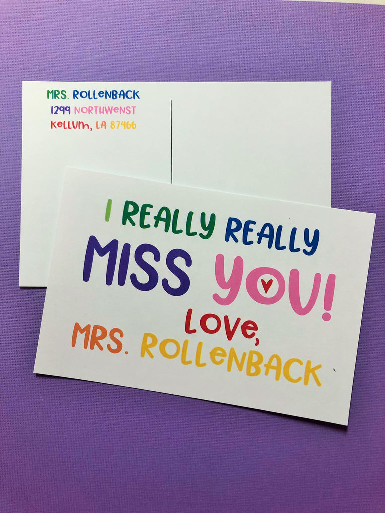 I Really Really Miss You Personalized Teacher Postcards – DoodleBugsPaper