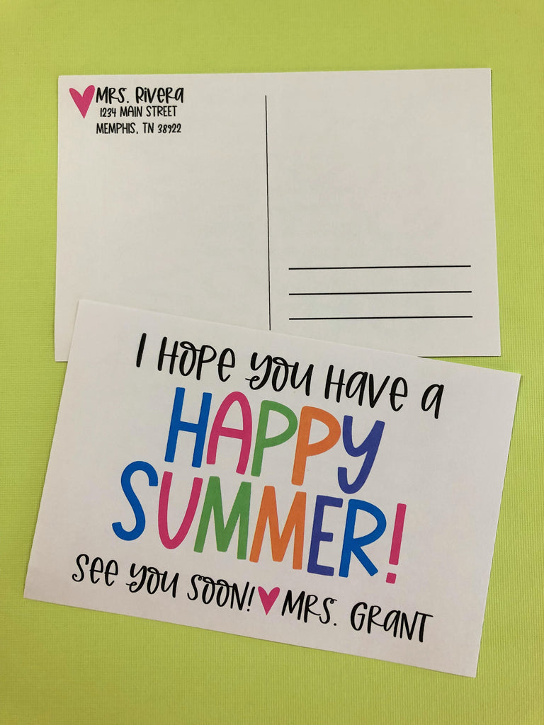 Bright Happy Summer Personalized Teacher Postcards – DoodleBugsPaper