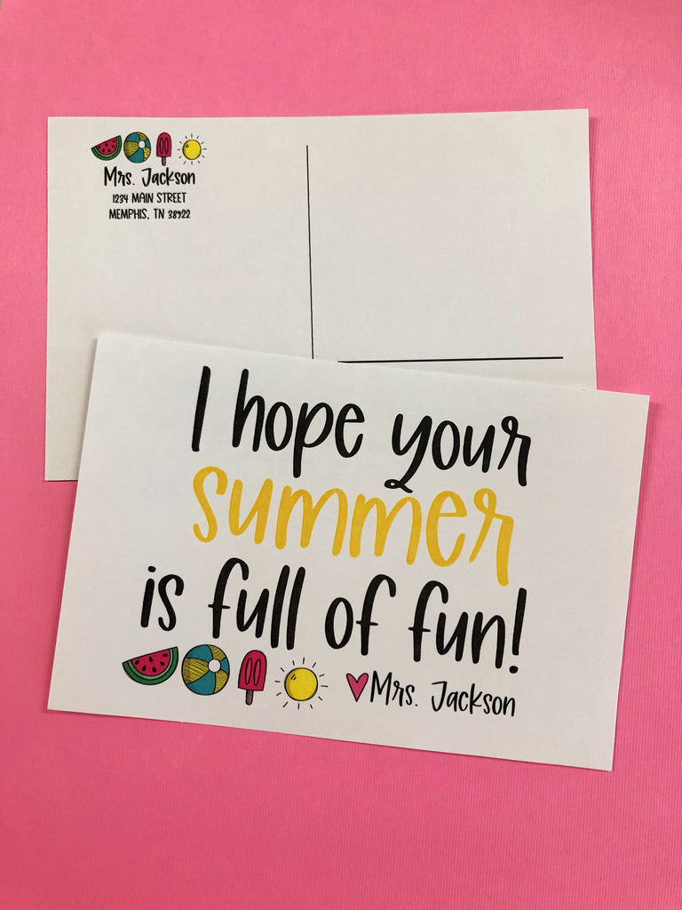 Summer Full of Fun Personalized Teacher Postcards – DoodleBugsPaper