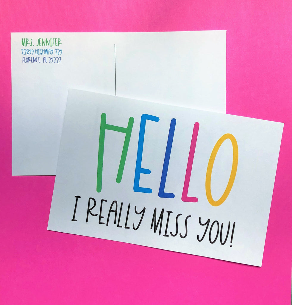 Hello I Really Miss You Personalized Teacher Postcards – DoodleBugsPaper