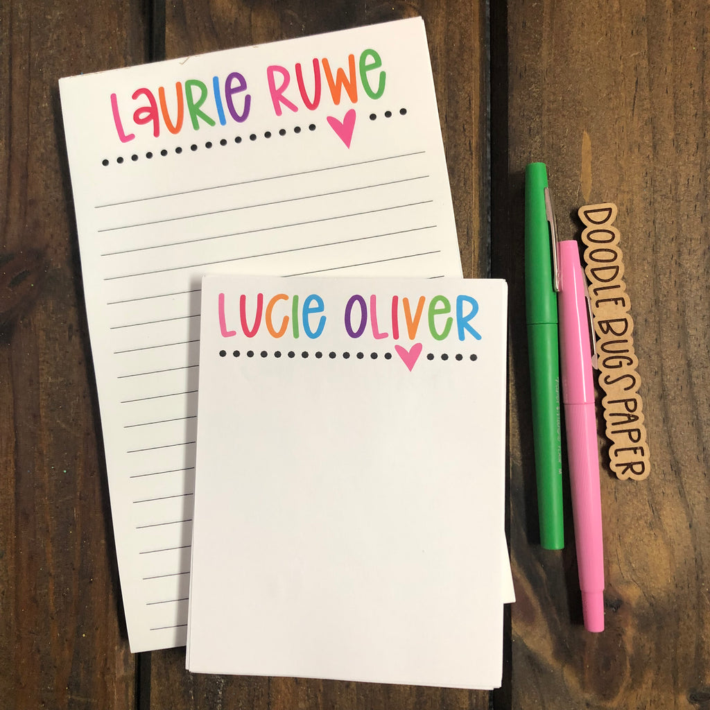 Rainbow Bright Name with Heart Personalized Notepad – DoodleBugsPaper