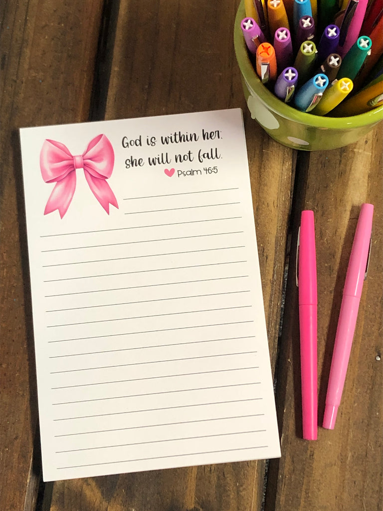 RTS: Pink Bow: God is Within Her Large Notepad – DoodleBugsPaper
