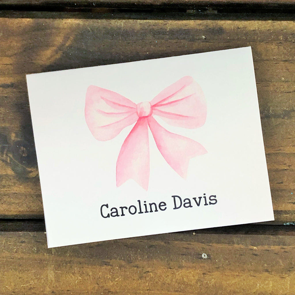 Pink Bow Personalized Note Cards – DoodleBugsPaper