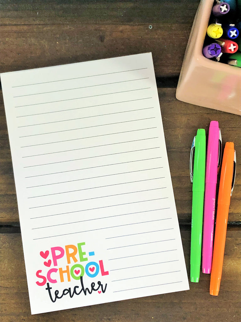 Preschool Teacher with Hearts Notepad – DoodleBugsPaper