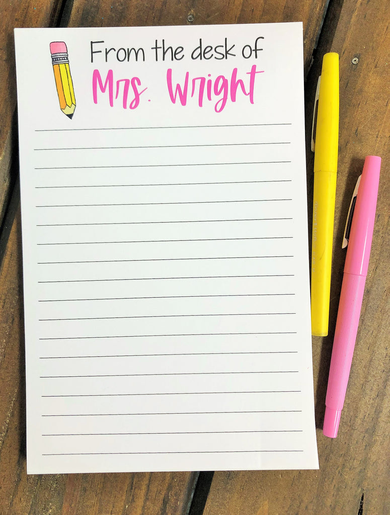 From the Desk of .. Yellow Pencil Personalized Notepad – DoodleBugsPaper