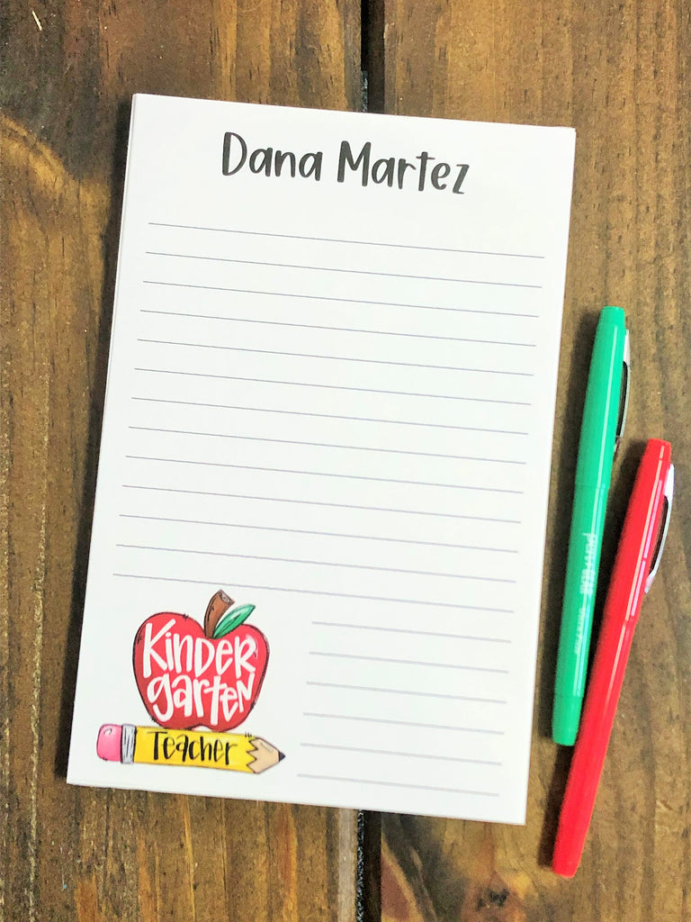 Apple Kindergarten Teacher Personalized Notepad – DoodleBugsPaper