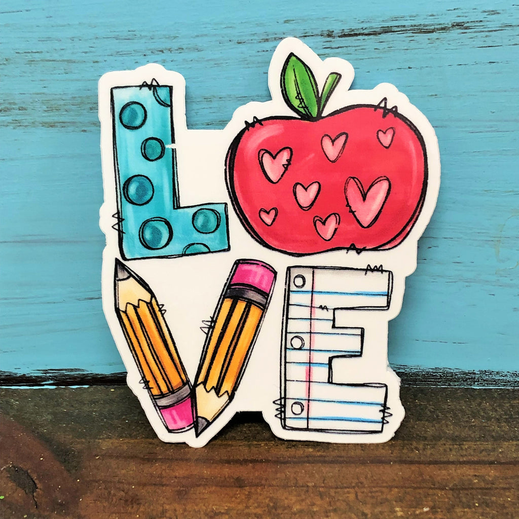 Teacher LOVE Vinyl Waterproof Sticker – DoodleBugsPaper