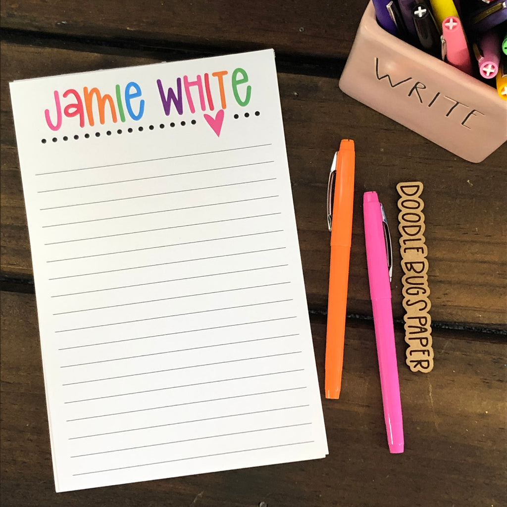 Rainbow Bright Name with Heart Personalized Notepad – DoodleBugsPaper