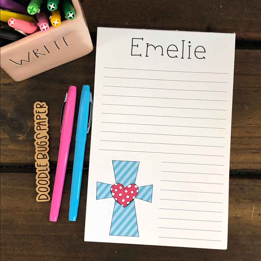 Turquoise Cross Personalized Notepad – DoodleBugsPaper