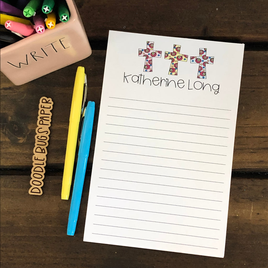 Funky Three Crosses Personalized Notepad – DoodleBugsPaper