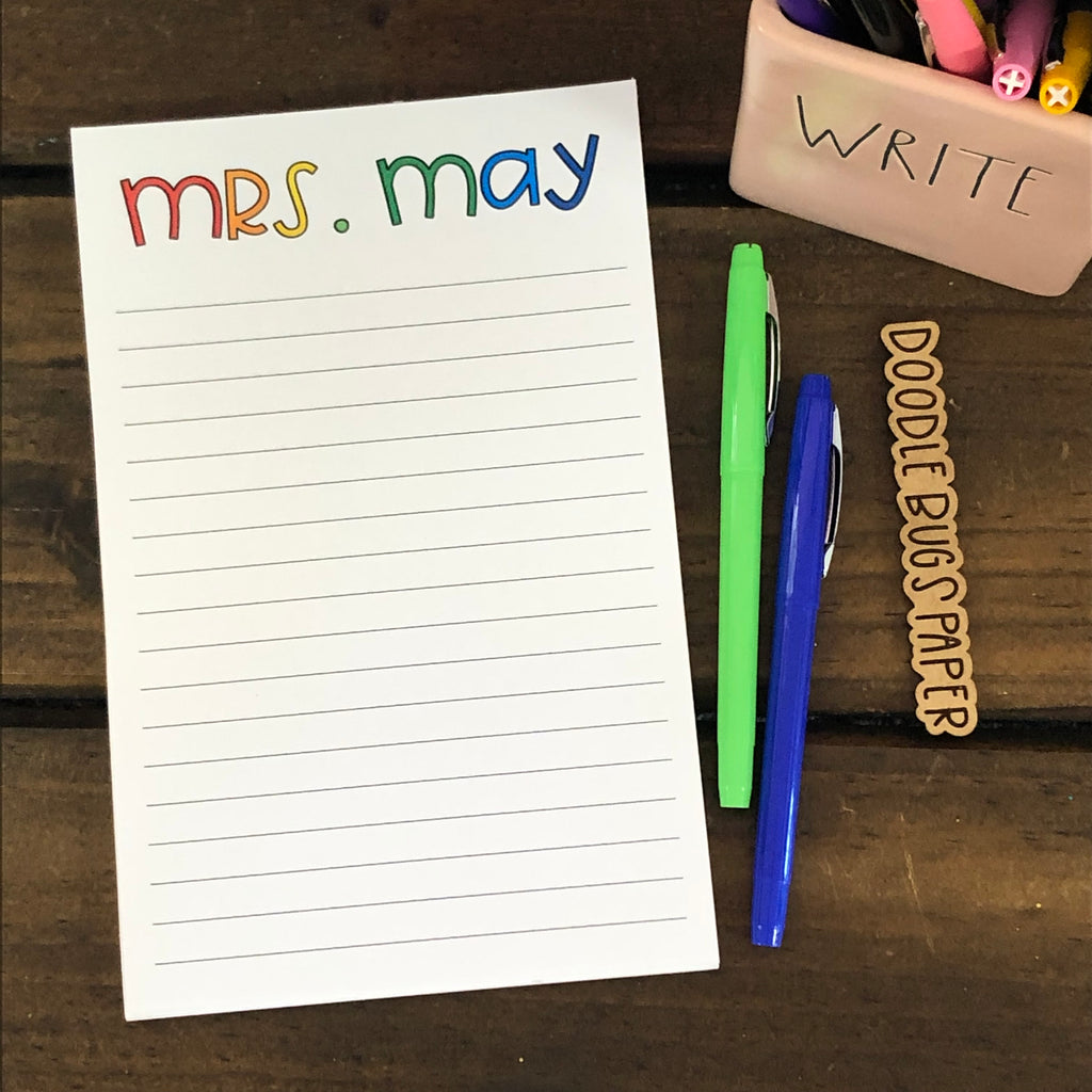 Funky Rainbow Name Personalized Notepad – DoodleBugsPaper