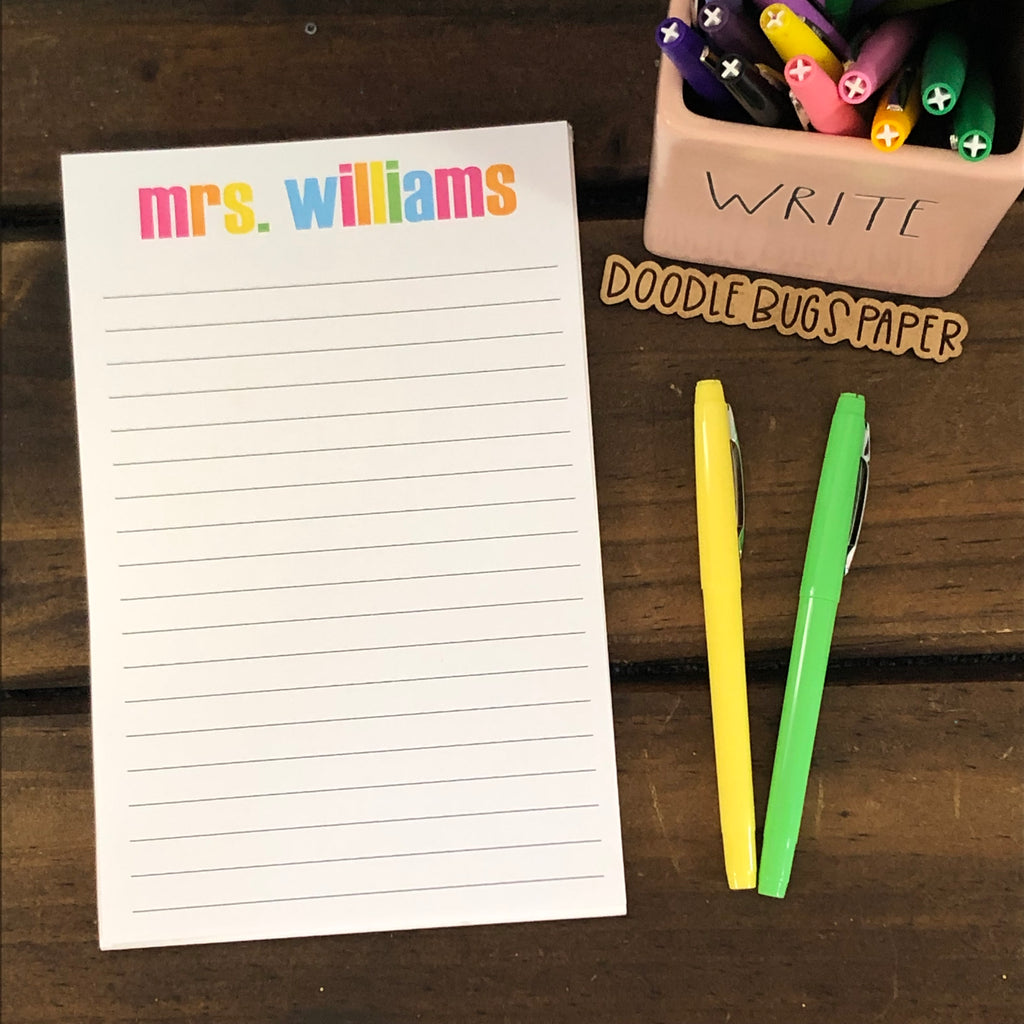 Bright Block Name Personalized Notepad – DoodleBugsPaper