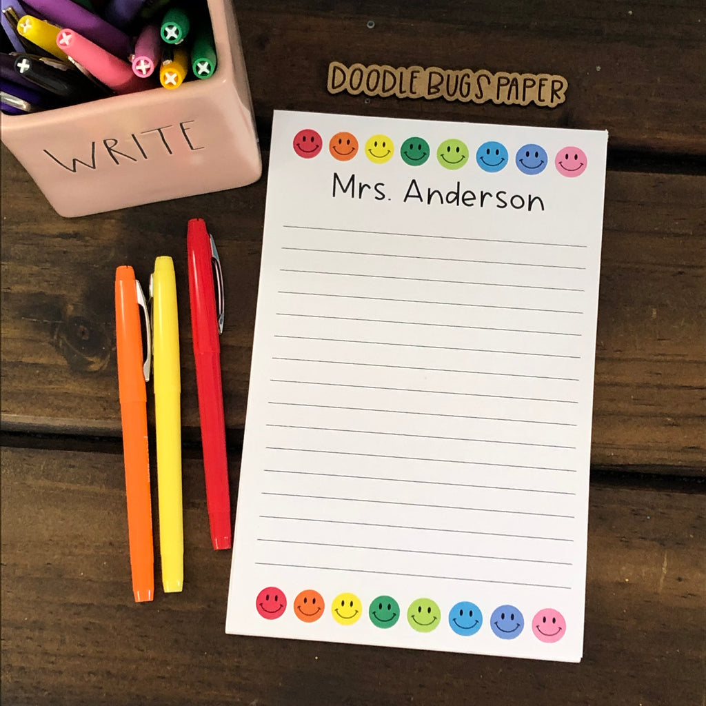 Rainbow Smiley Face Personalized Notepad – DoodleBugsPaper