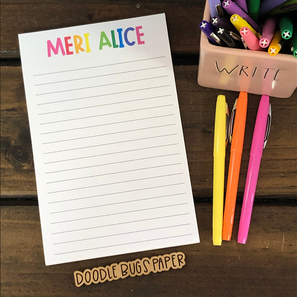 Chunky Rainbow Name Personalized Notepad – DoodleBugsPaper