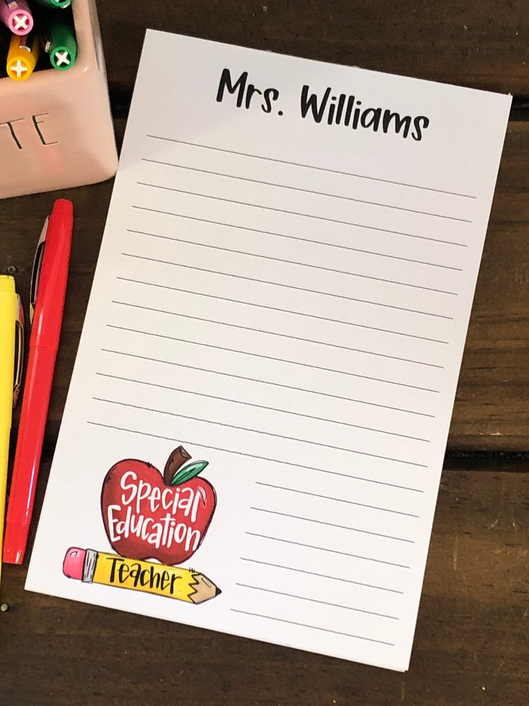 Apple Special Ed Teacher Personalized Notepad – DoodleBugsPaper