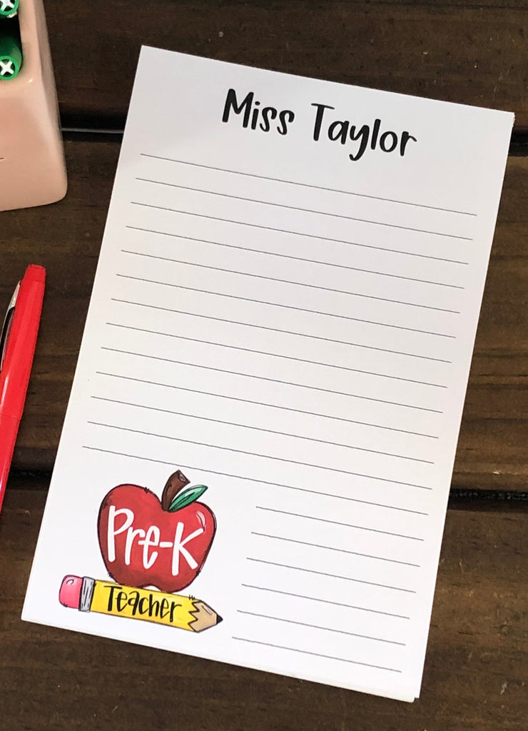 Apple PreK Teacher Personalized Notepad – DoodleBugsPaper
