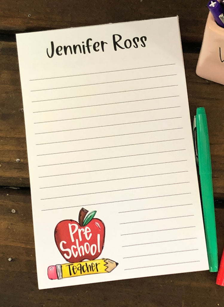 Apple Pre School Teacher Personalized Notepad – DoodleBugsPaper