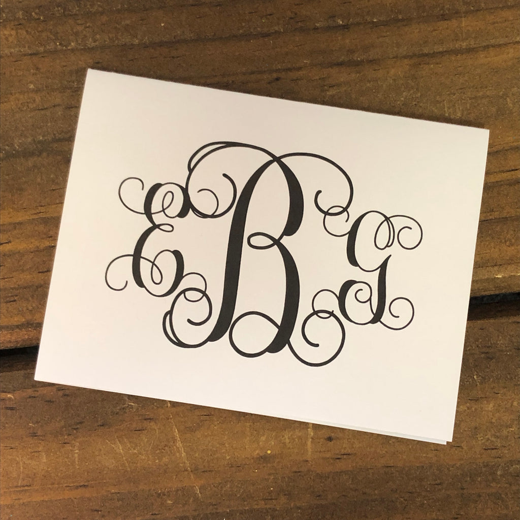 Black Fancy Monogram Personalized Note Cards – DoodleBugsPaper