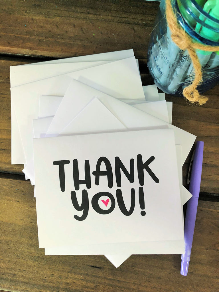 Thank You with Little Pink Heart Note Cards – DoodleBugsPaper