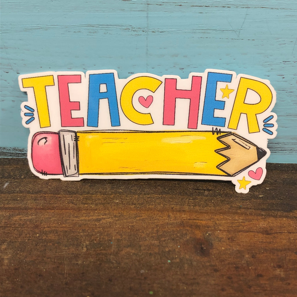 Teacher Yellow Pencil Vinyl Waterproof Sticker – DoodleBugsPaper
