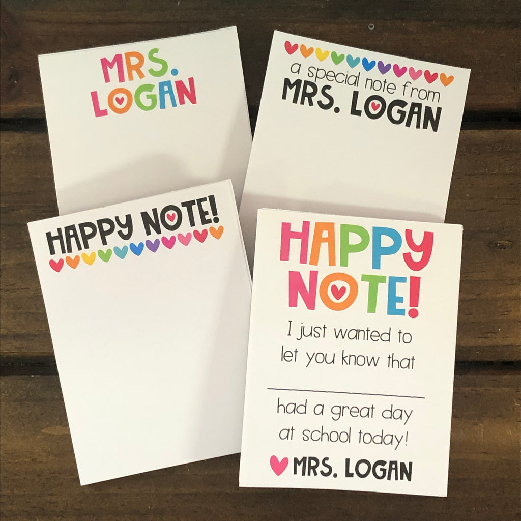 Teacher Happy Notes with Hearts Small Notepad Set – DoodleBugsPaper
