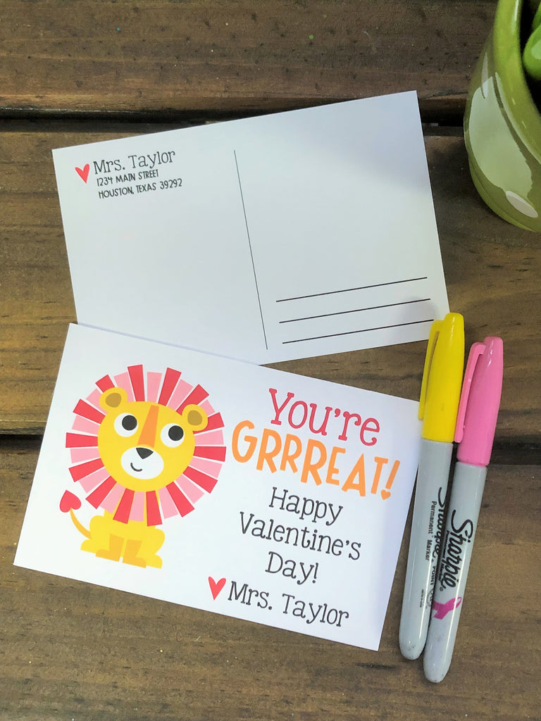 Lion Valentine Postcards – DoodleBugsPaper
