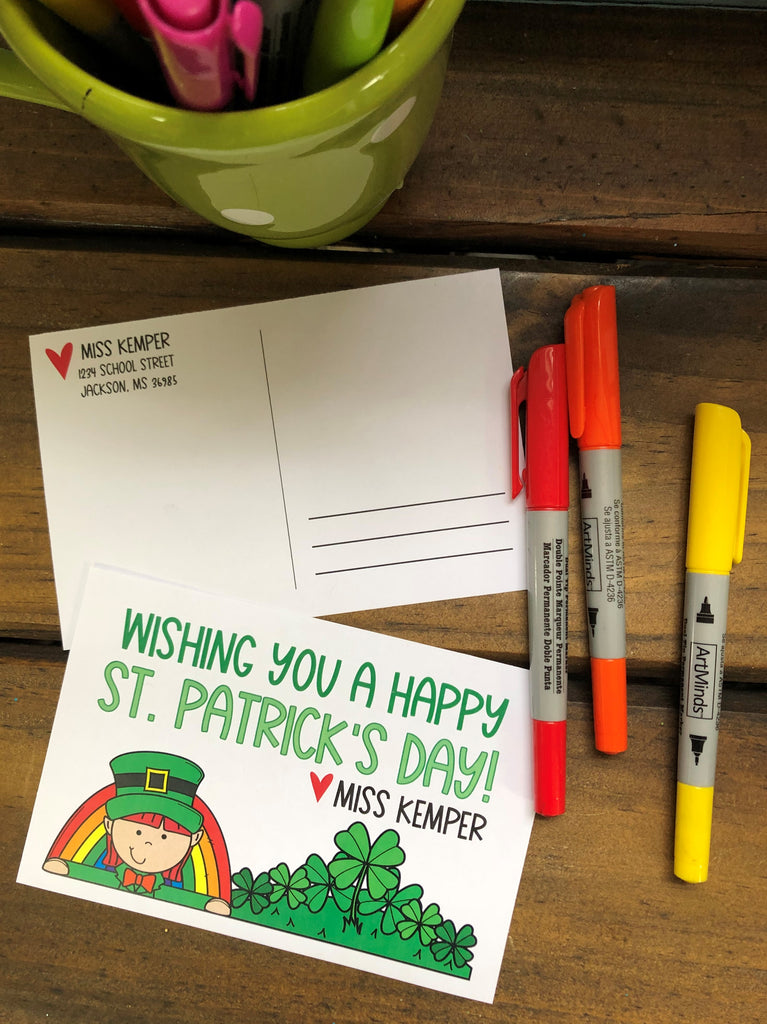 Leprechaun and Rainbow Shamrock Postcards – DoodleBugsPaper