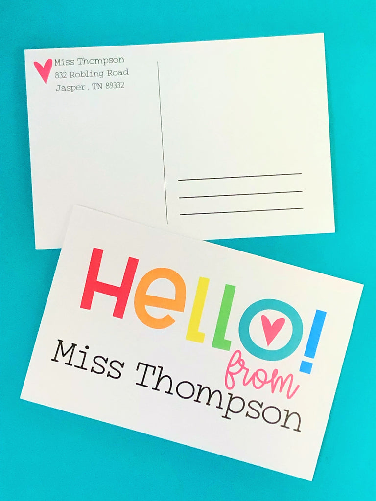 Big Hello with Heart Teacher Postcards – DoodleBugsPaper