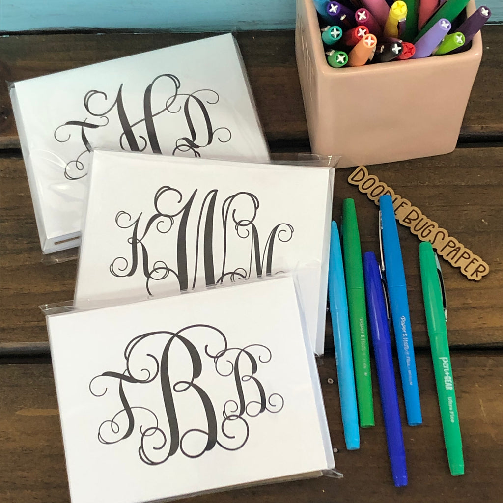 Black Fancy Monogram Personalized Note Cards – DoodleBugsPaper